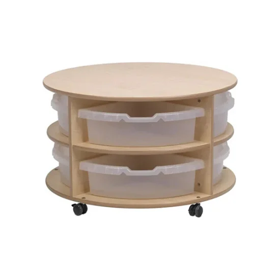 Double Tier Mobile Circular Storage Unit with Clear Tubs